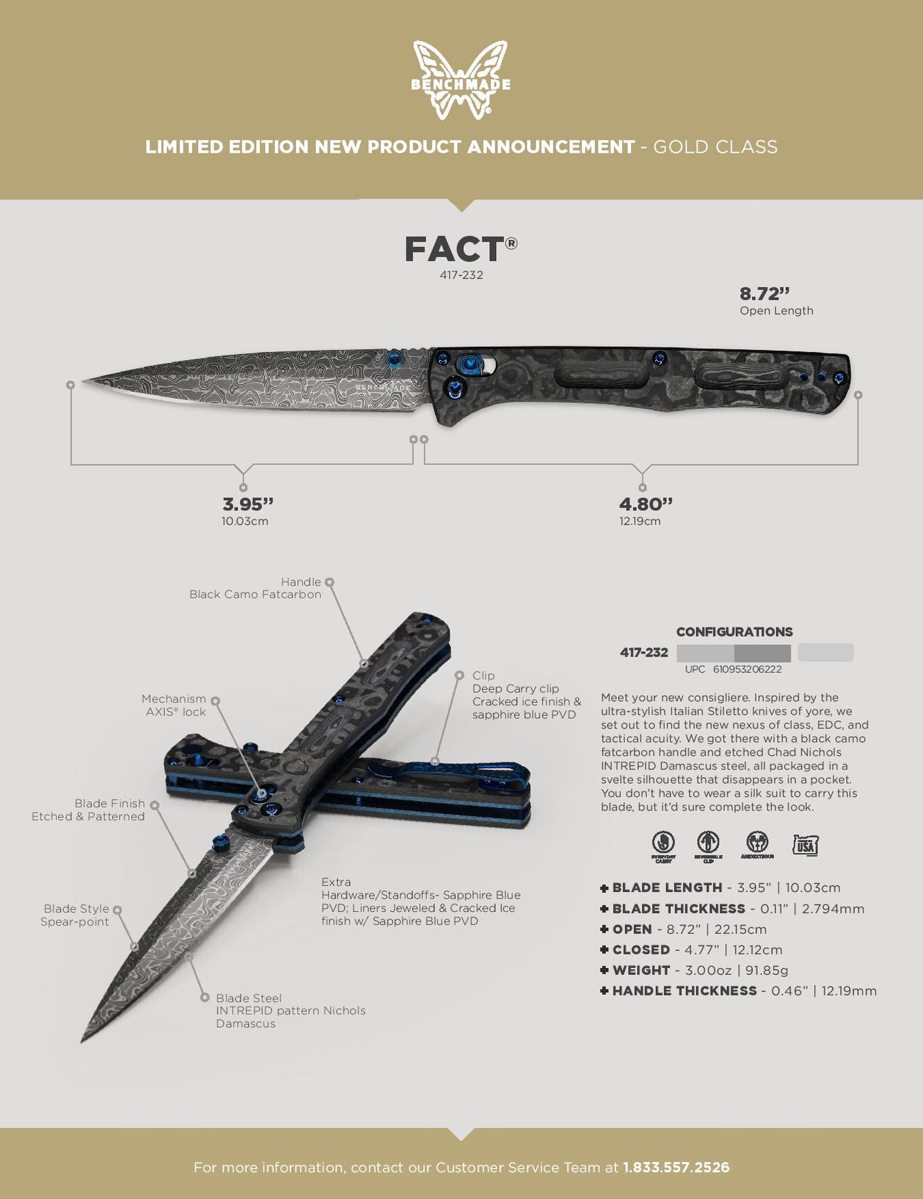 Benchmade Fact LIMITED EDITION Gold Class Black Camo Carbon Fiber (3.9 ...